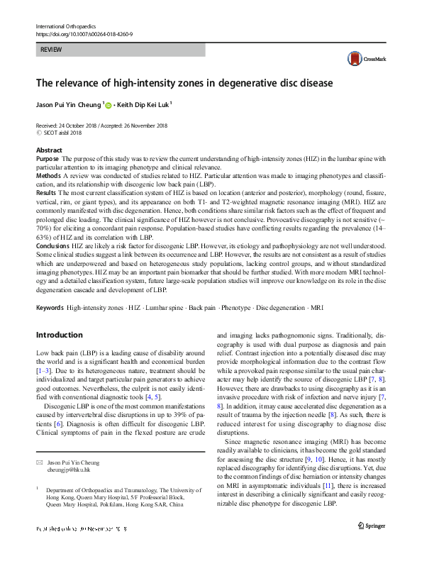 (PDF) The relevance of high-intensity zones in degenerative disc disease