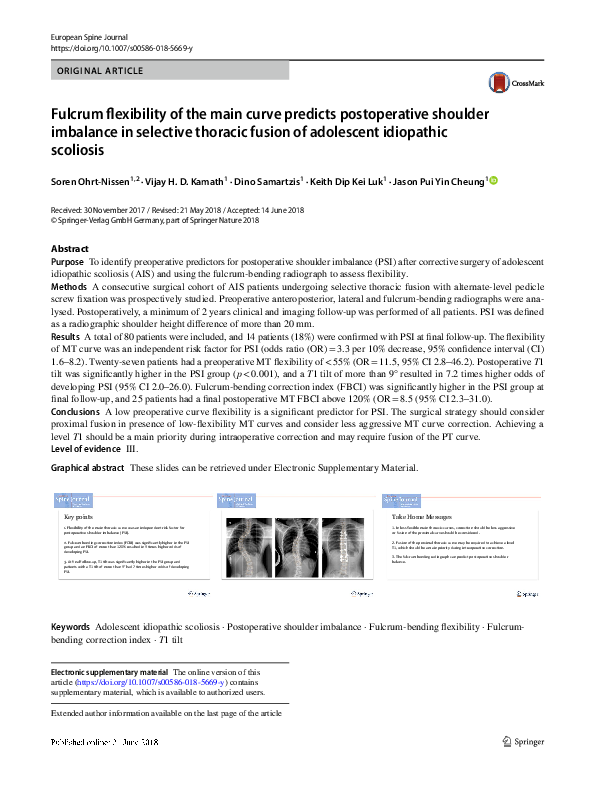 (PDF) Fulcrum flexibility of the main curve predicts postoperative ...