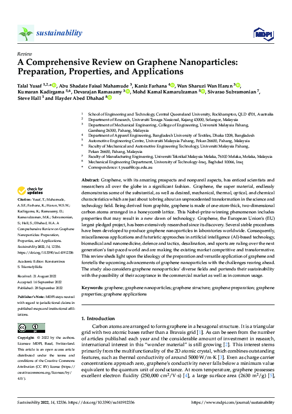 (PDF) A Comprehensive Review on Graphene Nanoparticles: Preparation ...