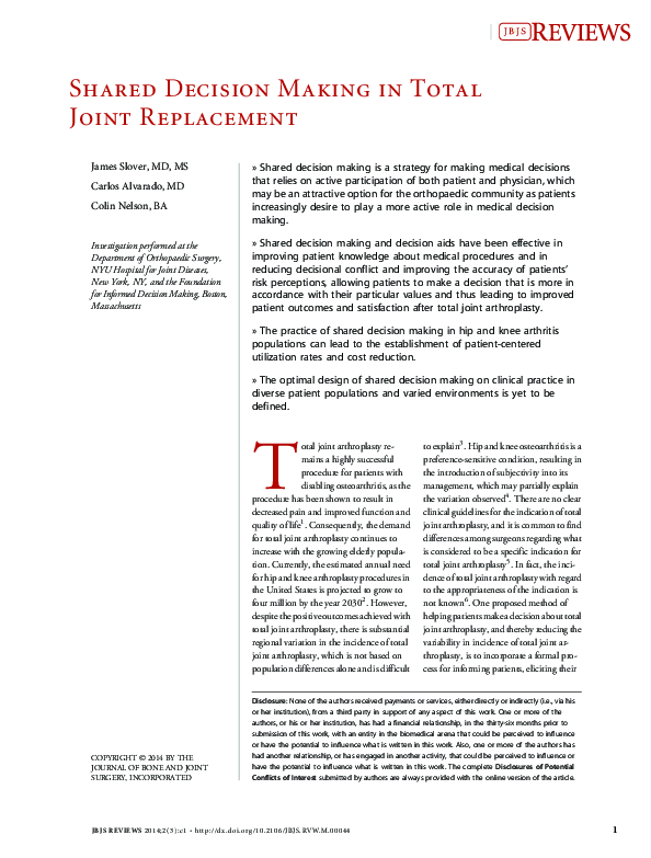 (PDF) Shared Decision Making in Total Joint Replacement