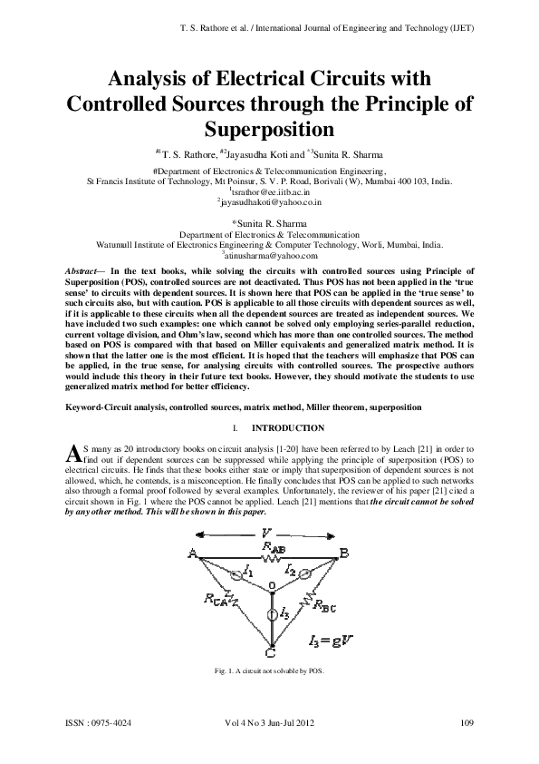 Pdf Analysis Of Electrical Circuits With Controlled Sources Through