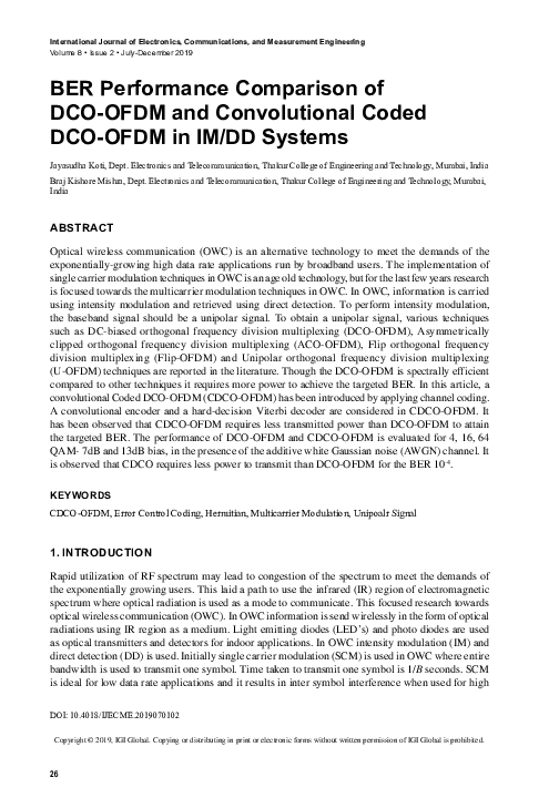 (PDF) BER Performance Comparison of DCO-OFDM and Convolutional Coded ... (PDF) BER Performance Comparison of DCO-OFDM and Convolutional Coded ...