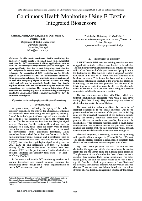 (PDF) Continuous health monitoring using E-textile integrated ...
