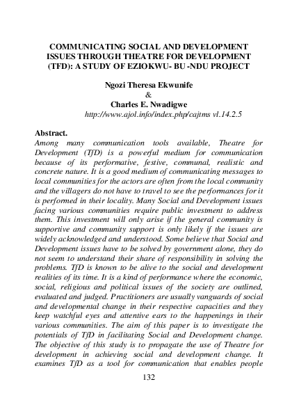 (PDF) Communicating social and development issues through Theatre for ...
