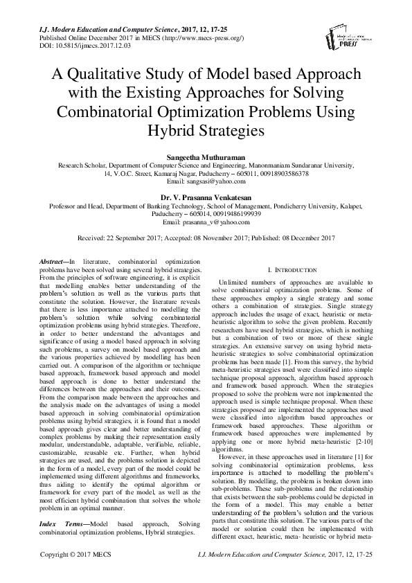 (PDF) A Qualitative Study of Model based Approach with the Existing Approaches for Solving ...