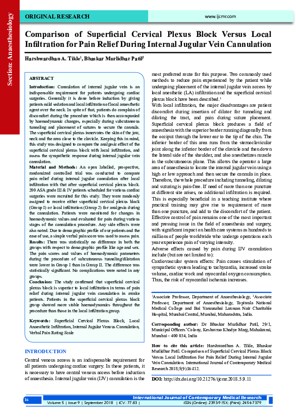 (PDF) Comparison of Superficial Cervical Plexus Block Versus Local ...