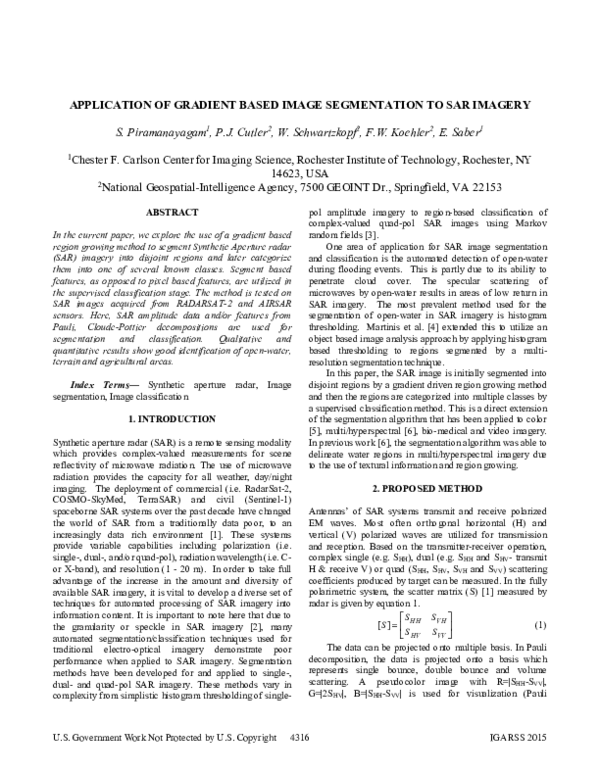 Pdf Application Of Gradient Based Image Segmentation To Sar Imagery
