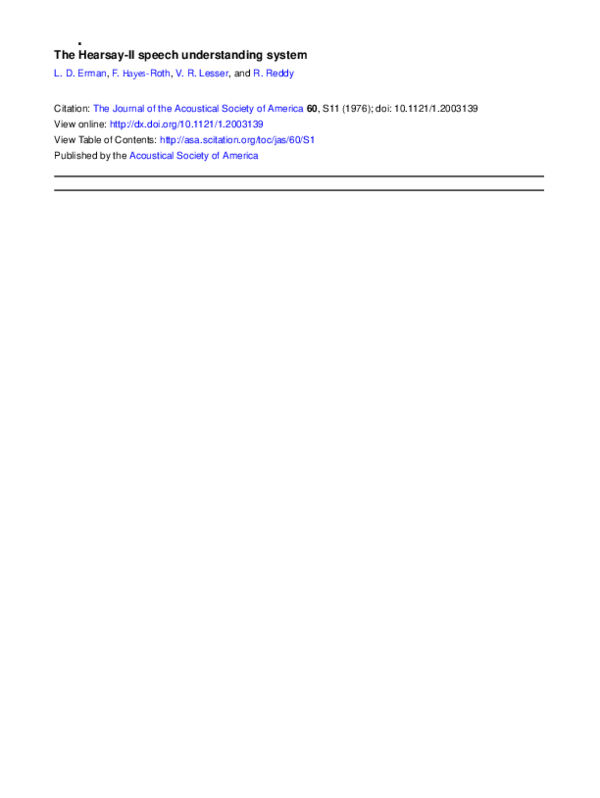 Pdf The Hearsay Ii Speech Understanding System 