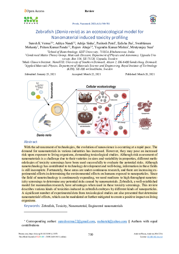 (PDF) Zebrafish (Danio rerio) as an ecotoxicological model for ...