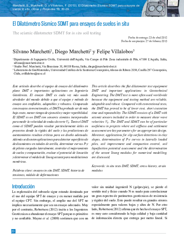 (PDF) El Dilatómetro Sísmico SDMT para ensayos de suelos in situ