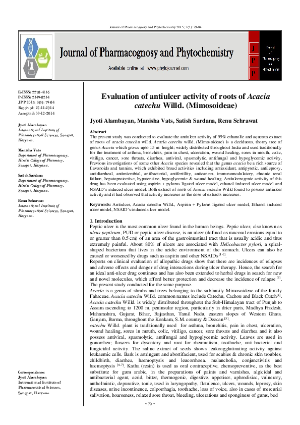 (PDF) Evaluation of antiulcer activity of roots of Acacia catechu Willd. (Mimosoideae)