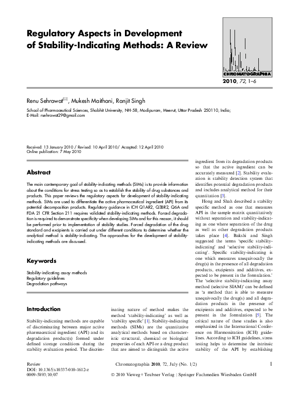 (PDF) Regulatory Aspects in Development of Stability-Indicating Methods ...