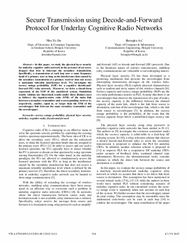 Secure Transmission Using Decode And Forward Protocol For Underlay Cognitive Radio Networks