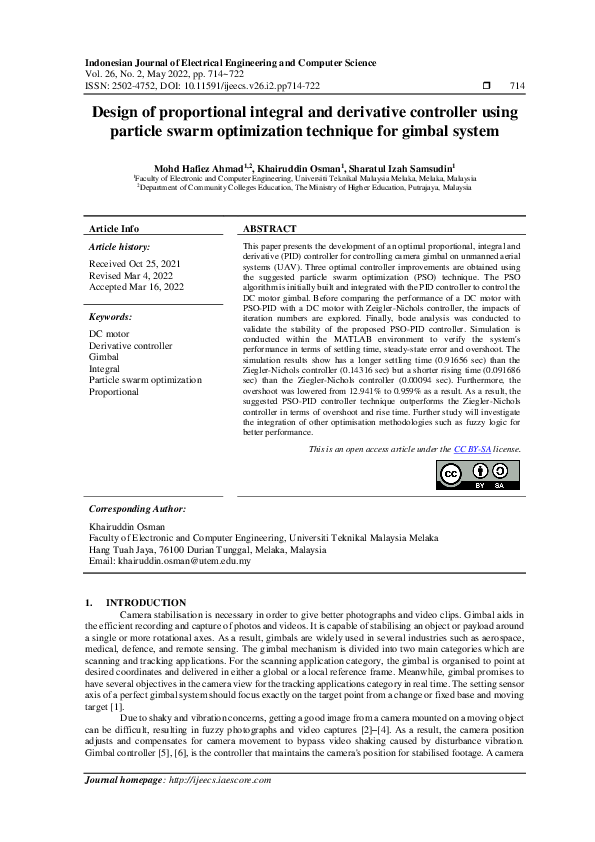 Pdf Design Of Proportional Integral And Derivative Controller Using Particle Swarm