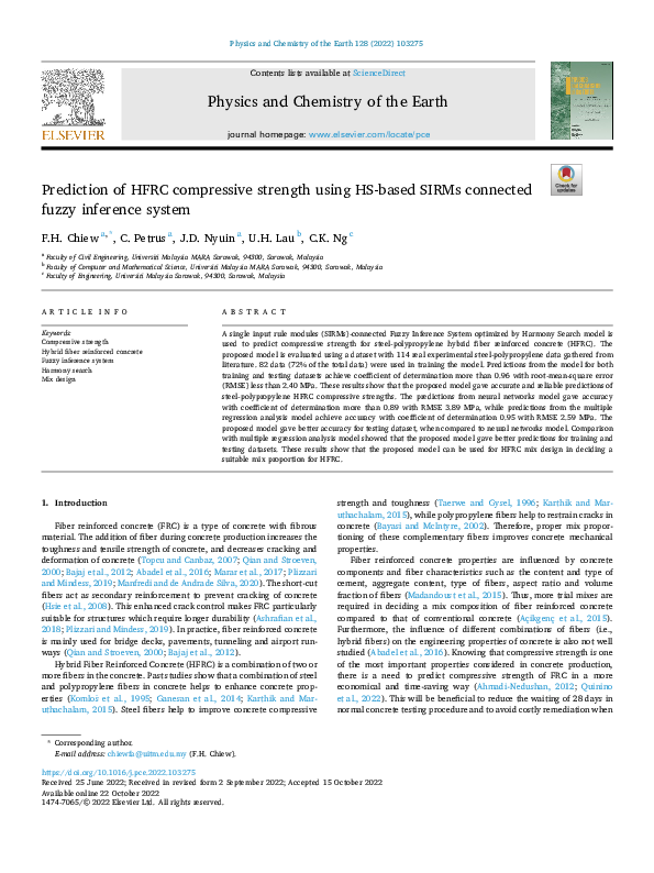 Pdf Prediction Of Hfrc Compressive Strength Using Hs Based Sirms Connected Fuzzy Inference System 