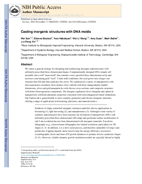 (PDF) Casting inorganic structures with DNA molds