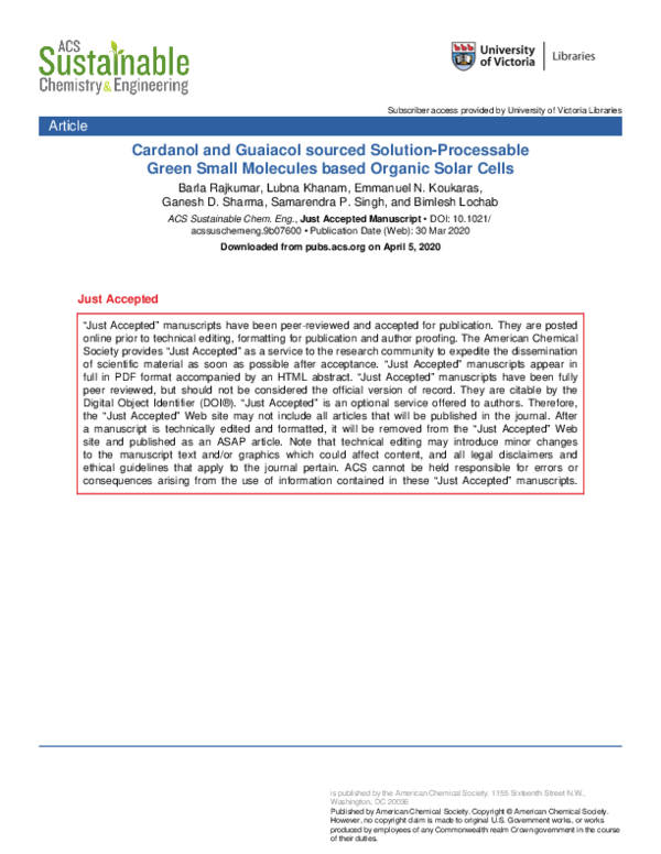 (PDF) Cardanol- and Guaiacol-Sourced Solution-Processable Green Small ...