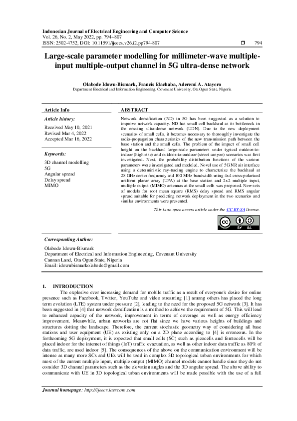 (PDF) Large-scale parameter modelling for millimeter-wave multipleinput multiple-output channel ...