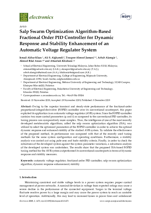 (PDF) Salp Swarm Optimization Algorithm-Based Fractional Order PID Controller for Dynamic ...