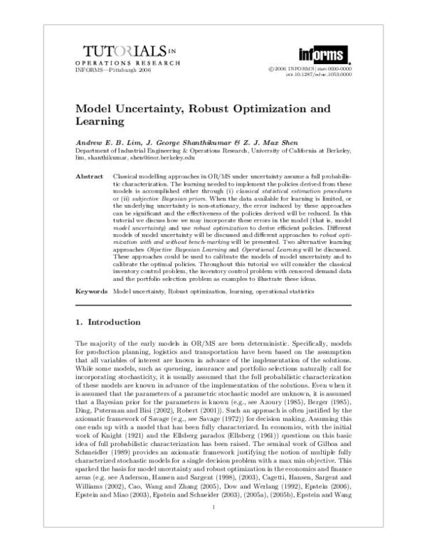 (PDF) Model Uncertainty, Robust Optimization, and Learning