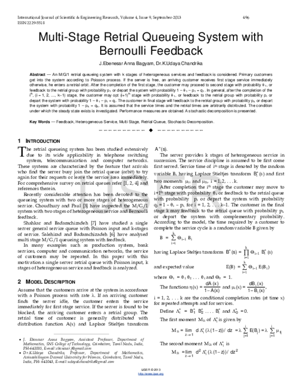 (PDF) Multi-Stage Retrial Queueing System with Bernoulli Feedback