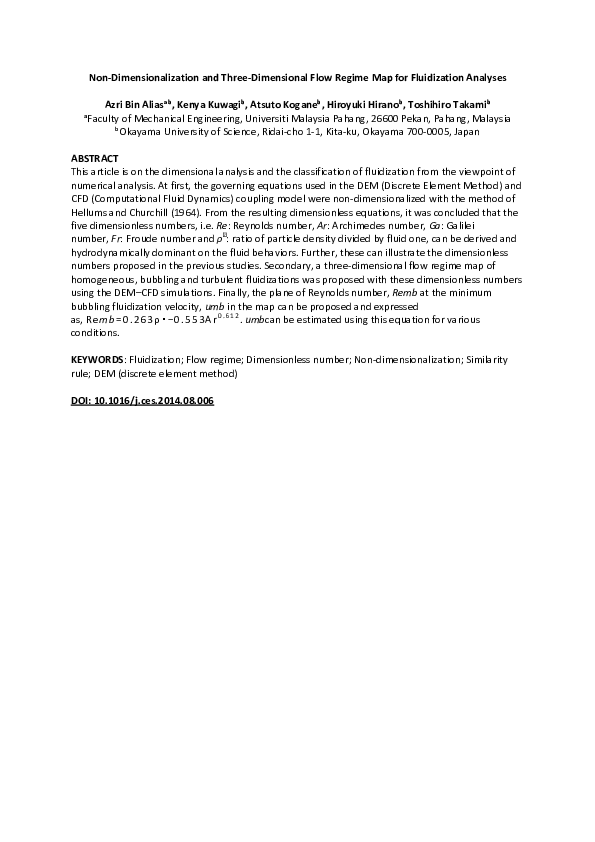 (PDF) Non-dimensionalization and three-dimensional flow regime map for fluidization analyses