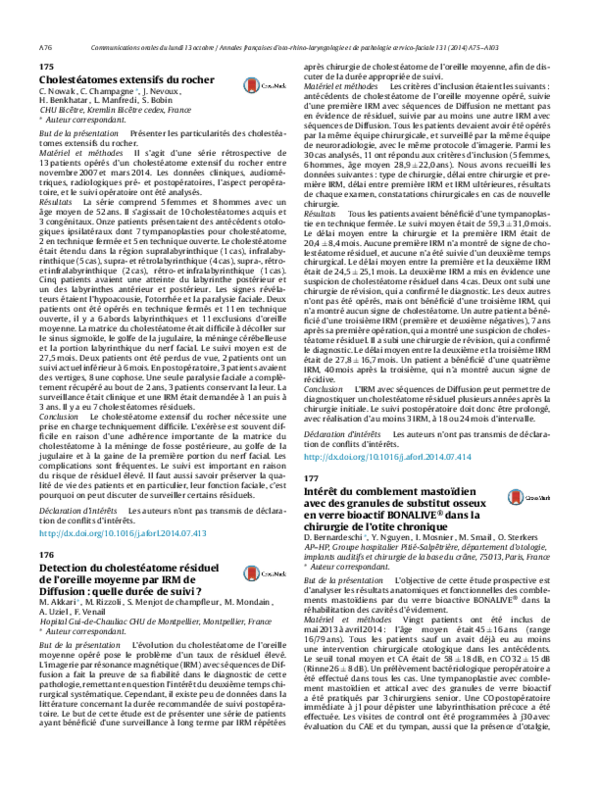 (PDF) Detection du cholestéatome résiduel de l’oreille moyenne par IRM ...