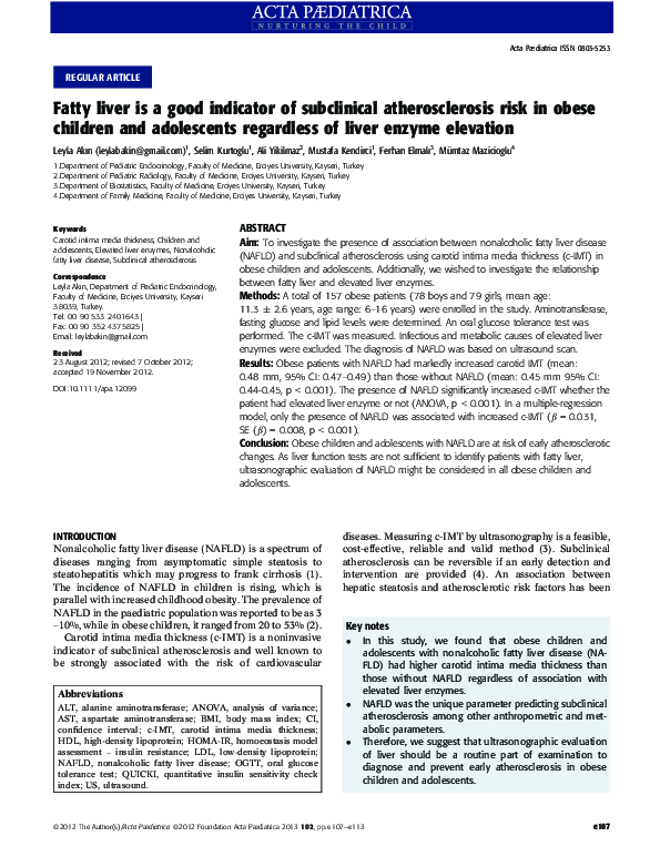 (PDF) Fatty liver is a good indicator of subclinical atherosclerosis ...