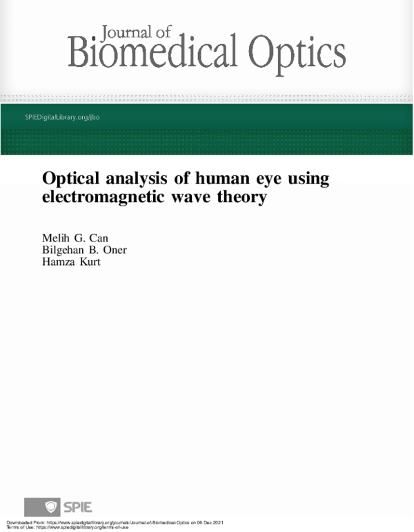 (PDF) Optical analysis of human eye using electromagnetic wave theory