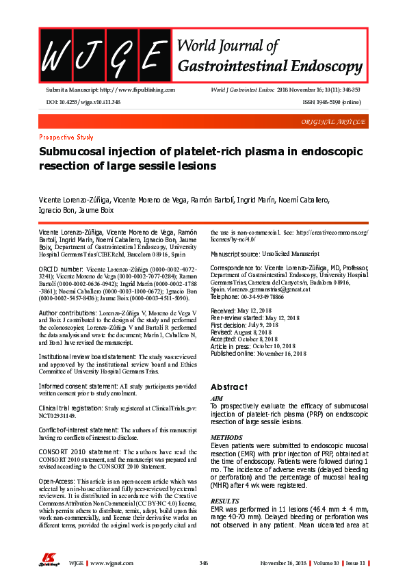(PDF) Submucosal injection of platelet-rich plasma in endoscopic ...