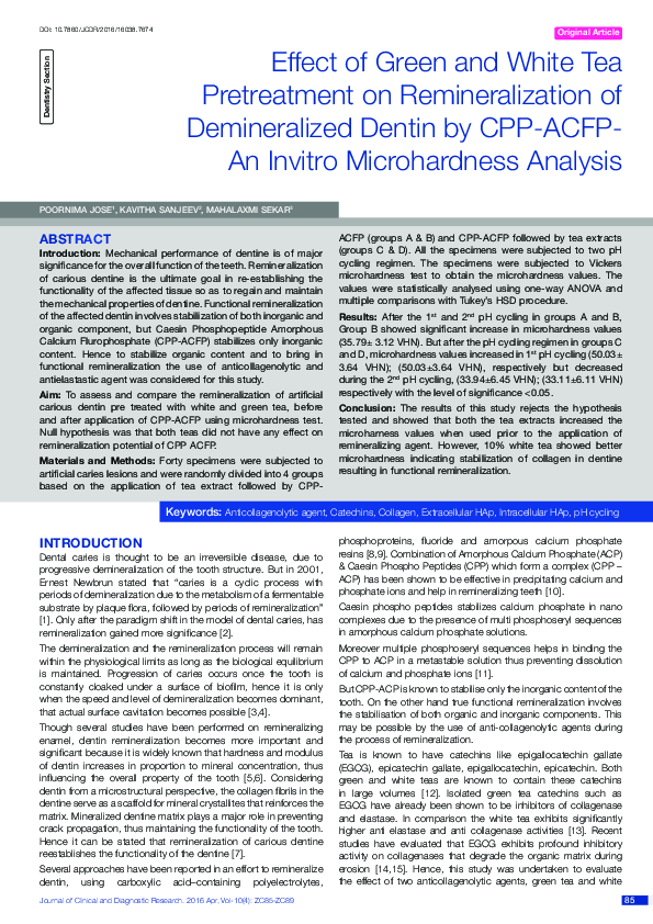 (PDF) Effect of Green and White Tea Pretreatment on Remineralization of ...