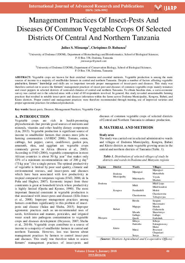 (PDF) Management Practices Of Insect-Pests And Diseases Of Common Vegetable Crops Of Selected ...