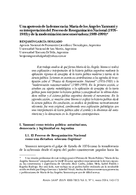 (PDF) Una apoteosis de la democracia: María de los Ángeles Yannuzzi y ...
