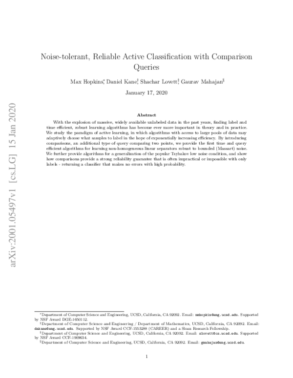 Pdf Noise Tolerant Reliable Active Classification With Comparison Queries Gaurav Mahajan