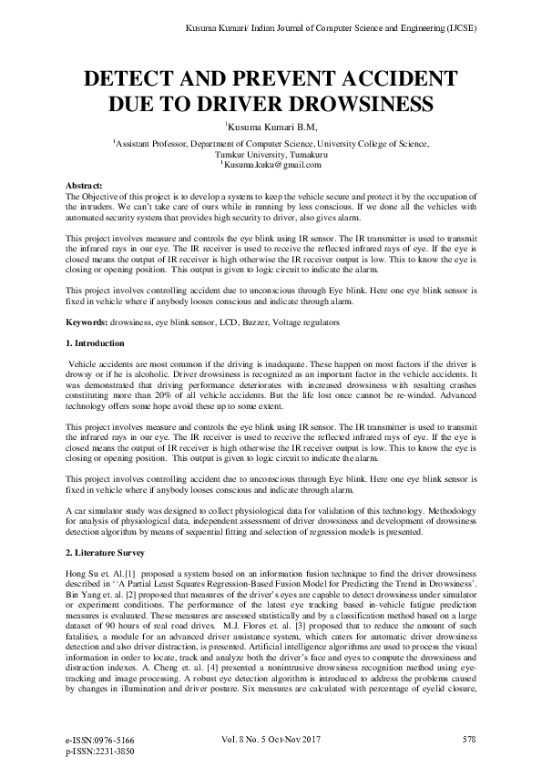 (PDF) Detect and Prevent Accident Due to Driver Drowsiness