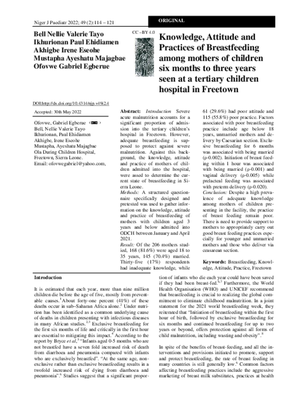 (PDF) Knowledge, Attitude and Practices of Breastfeeding among mothers of children six months to ...