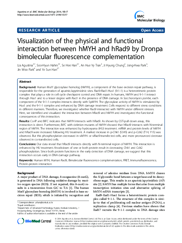 (PDF) Visualization of the physical and functional interaction between hMYH and hRad9 by Dronpa ...