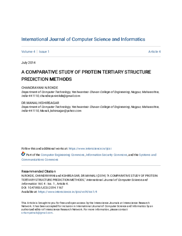 (PDF) A Comparative Study of Protein Tertiary Structure Prediction Methods