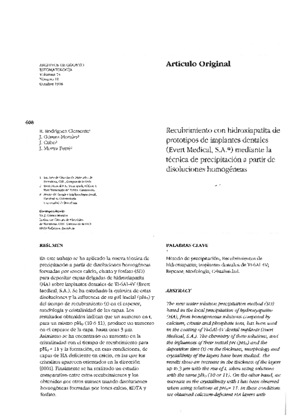 (PDF) Recubrimiento con hidroxiapatita de prototipos de implantes ...