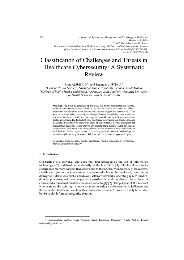 (PDF) Classification of Challenges and Threats in Healthcare ...