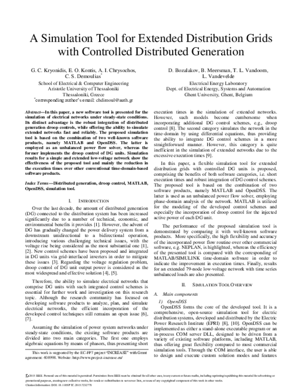 Pdf A Simulation Tool For Extended Distribution Grids With Controlled Distributed Generation 