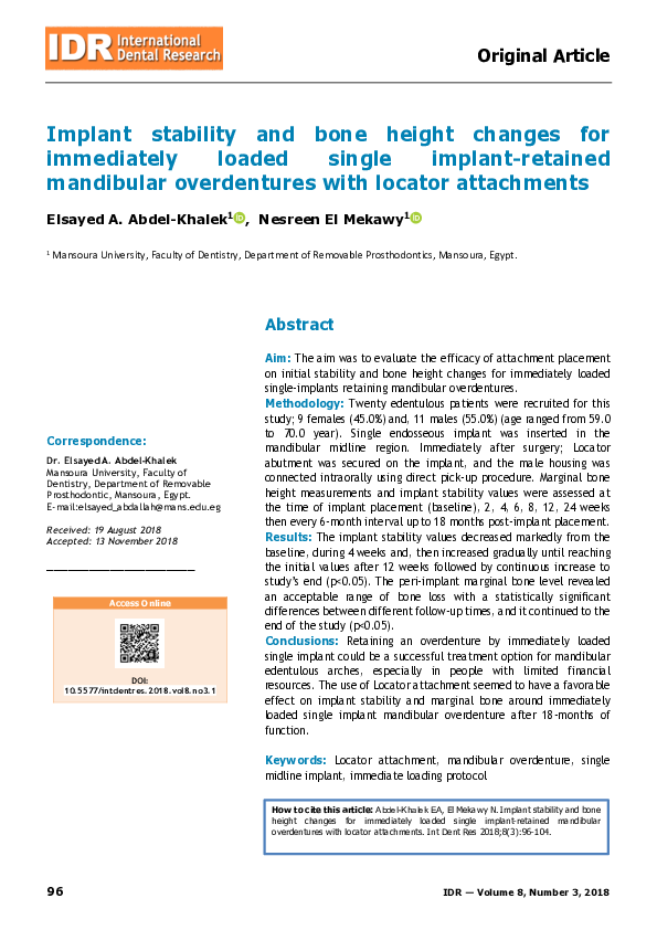 (PDF) The Implant stability and bone height changes for immediately ...