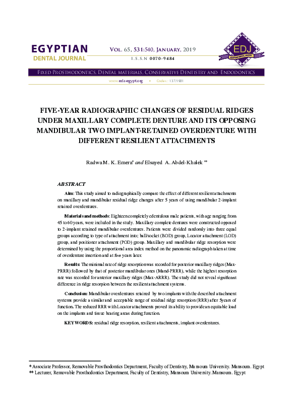 (PDF) Five-year Radiographic Changes of Residual Ridges under Maxillary ...