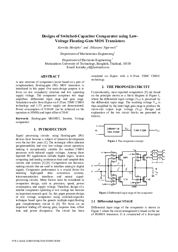 Pdf Designs Of Switched Capacitor Comparator Using Low Voltage Floating Gate Mos Transistors