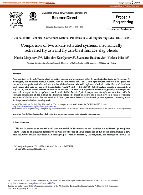 (PDF) Comparison of Two Alkali-activated Systems: Mechanically ...