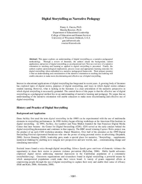 (PDF) Digital Storytelling as Narrative Pedagogy