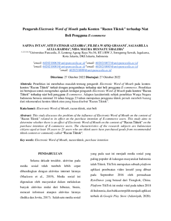 (PDF) Pengaruh Electronic Word of Mouth pada Konten "Racun Tiktok ...
