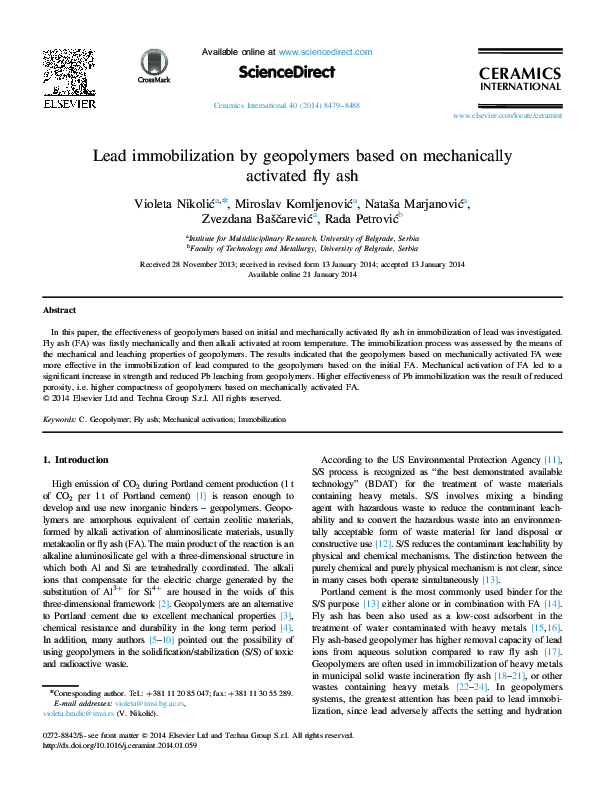 (PDF) Lead immobilization by geopolymers based on mechanically ...