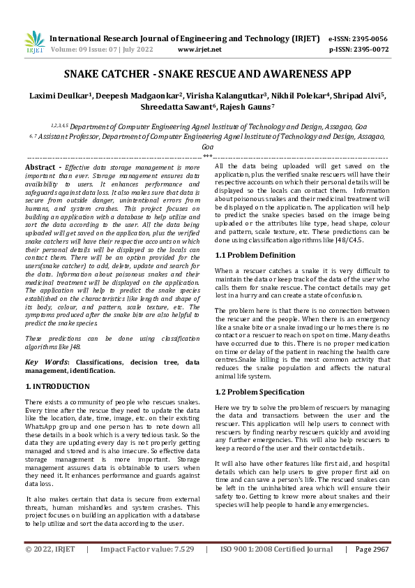 (PDF) SNAKE CATCHER -SNAKE RESCUE AND AWARENESS APP