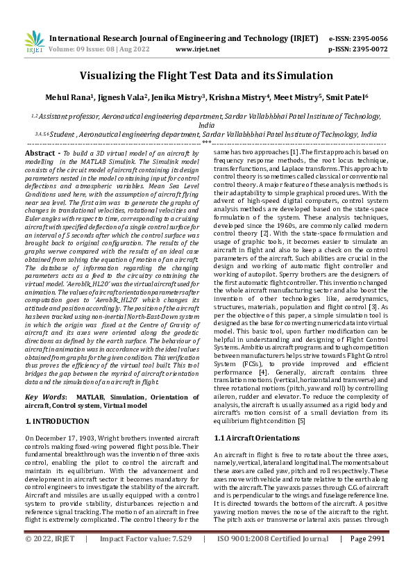 (PDF) Visualizing the Flight Test Data and its Simulation
